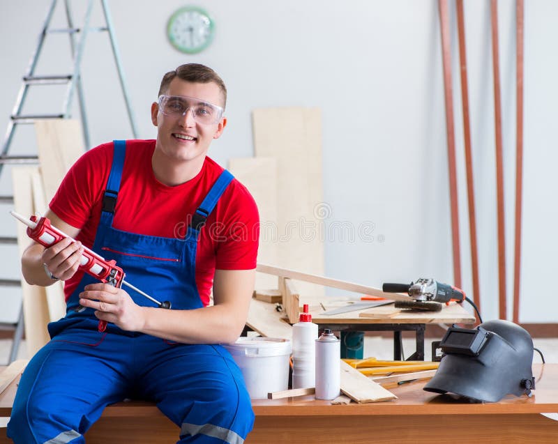 Contractor Working in the Workshop Stock Image - Image of repair ...