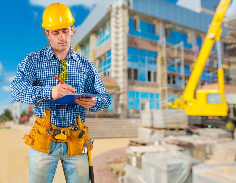 Contractor Writing in Clipboard Stock Image - Image of repairing ...