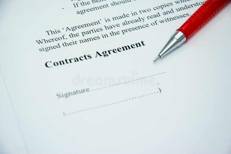 Contracts Agreement Sign on Document Paper with Red Pen Stock Image ...