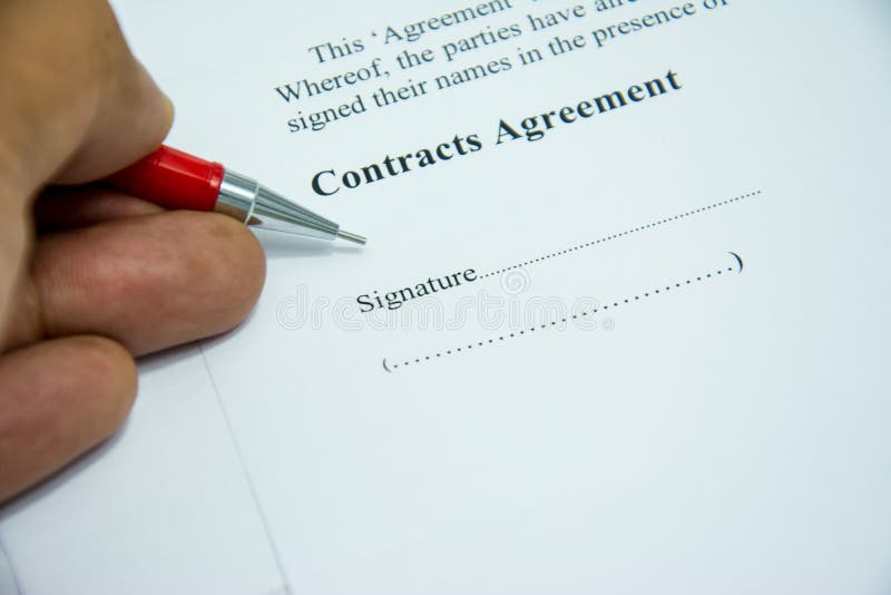 Contracts Agreement Sign on Document Paper with Red Pen Stock Photo ...