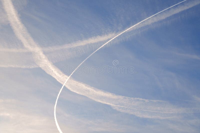 A contrail in the sky. stock photo. Image of high, motion - 343592822