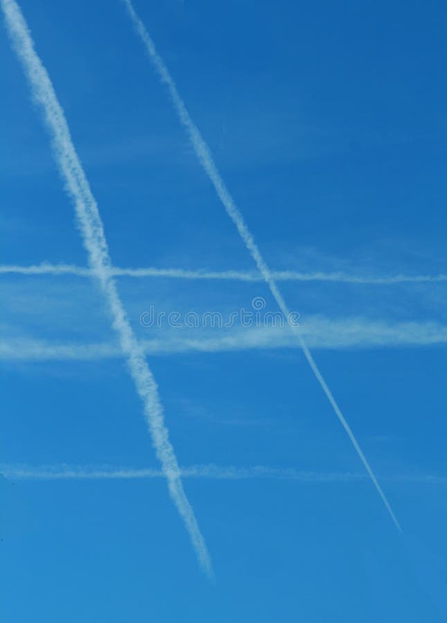 Contrails on the Sky, Pattern Stock Image - Image of airplanes, colors ...