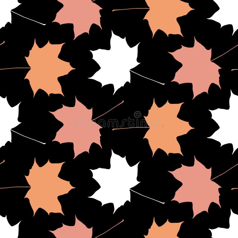 Contrast Autumn Leaf Fall of Maple Leaves Seamless Pattern on Black ...