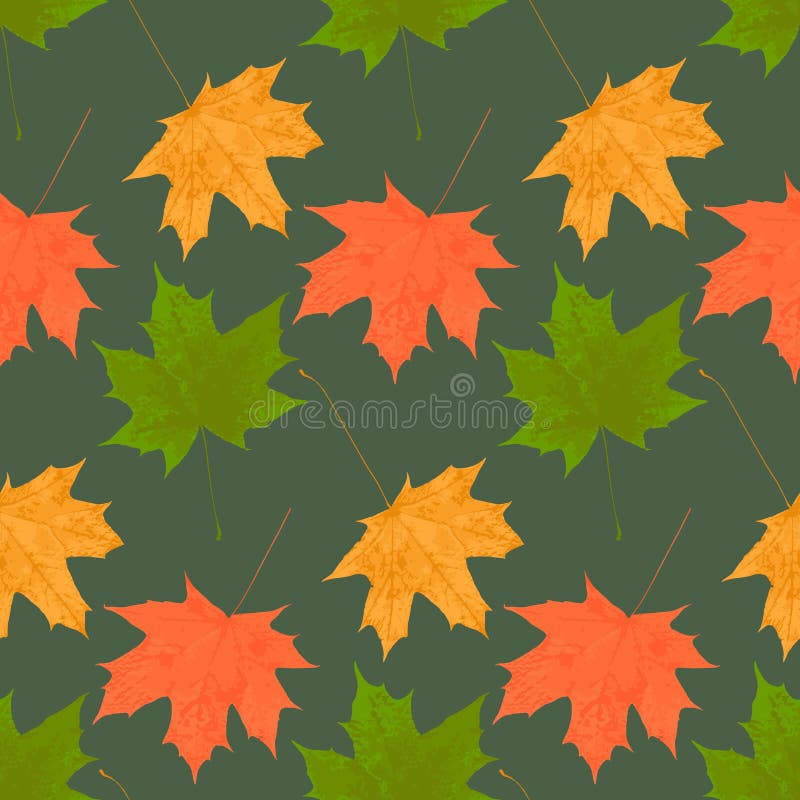 Contrast Autumn Leaf Fall of Maple Leaves Seamless Pattern on Dark ...