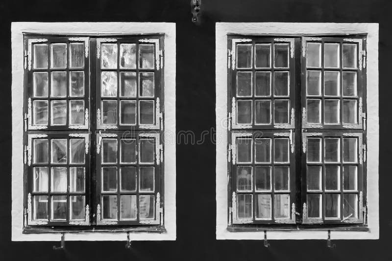 Contrast Black and White Vintage Windows with Reflections Stock Image ...