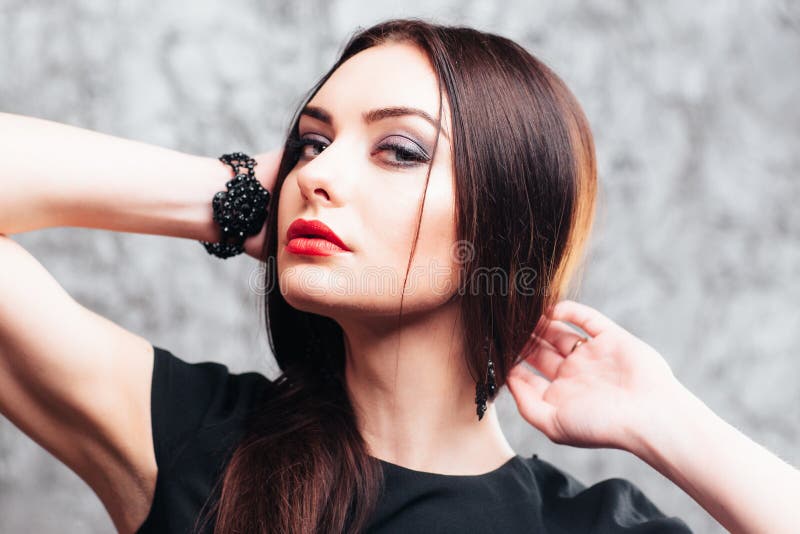 Contrast Brunette with Bright and Bold Make-up Stock Image - Image of ...