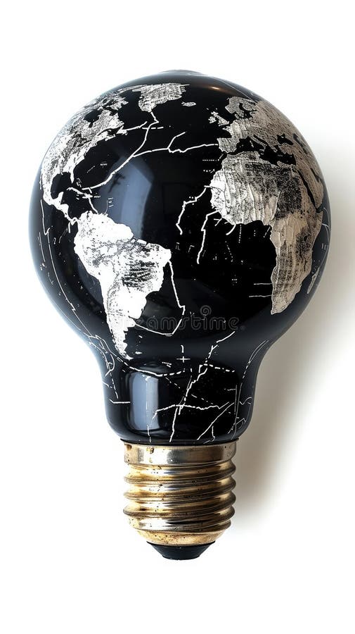 Contrast Cartography: Black World Map on a Light Bulb Stock ...