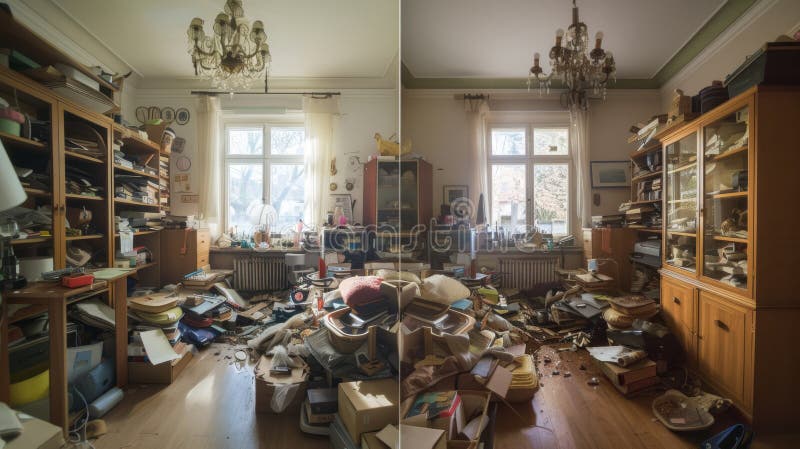 Contrast of Cluttered and Tidy Room Stock Photo - Image of disorder ...