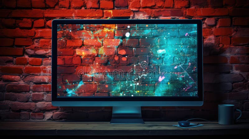 Contrast Computer and Brick Wall Stock Illustration - Illustration of ...