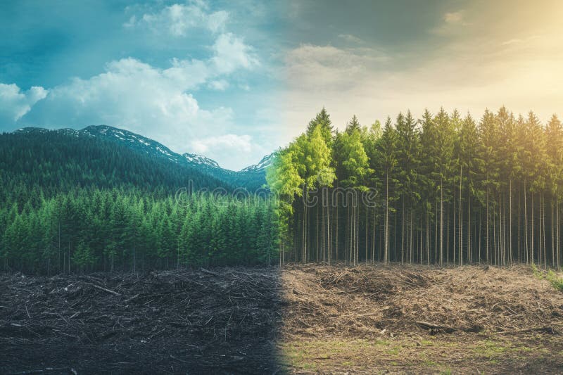 Contrast between Deforested Land and Thriving Forest Highlighting the ...