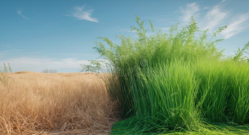 Contrast of Dry Brown Grass and Vibrant Green Grass Textures in Drought ...