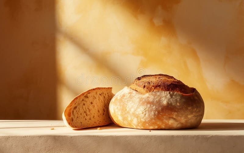 Contrast and Elegance: Bread on a Light Yellow Concrete Wall ...