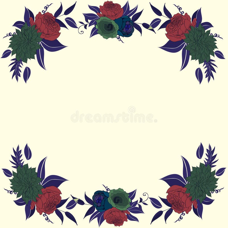 Contrast Frame with Flower Compositions Stock Vector - Illustration of ...
