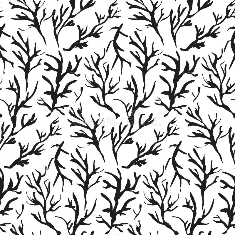 Contrast Hand Drawn Ink Branches Pattern Stock Vector - Illustration of ...