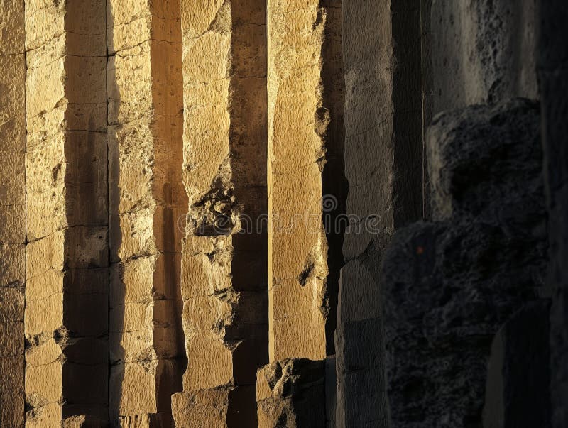 Contrast of Light and Shadow on Ancient Stone Wall Stock Image - Image ...