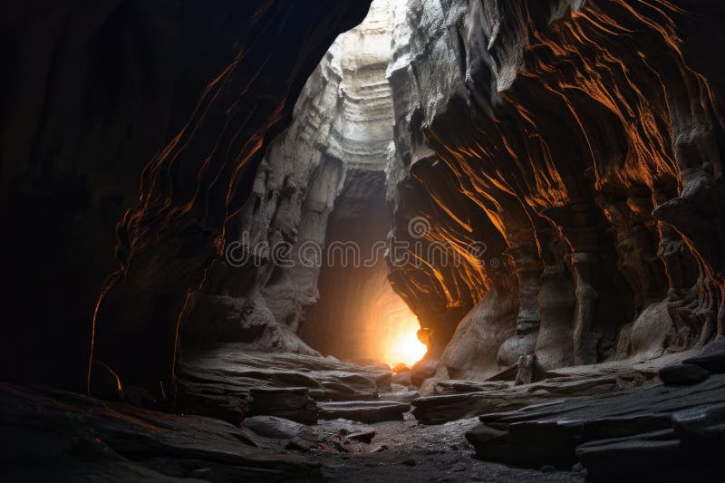 Contrast of Light and Shadow in a Lava Tube Cave Stock Illustration ...