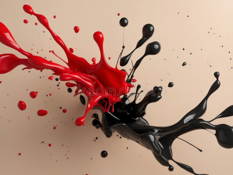 Contrast in Motion. a Dynamic Splash of Red and Black Paint, Abstract ...