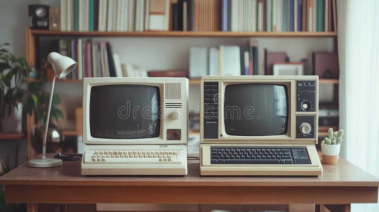 Contrast between Old and New Technology on a Split Desk Stock ...