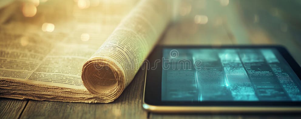 Contrast between Old Newspaper and Modern Digital Tablet Highlighting ...