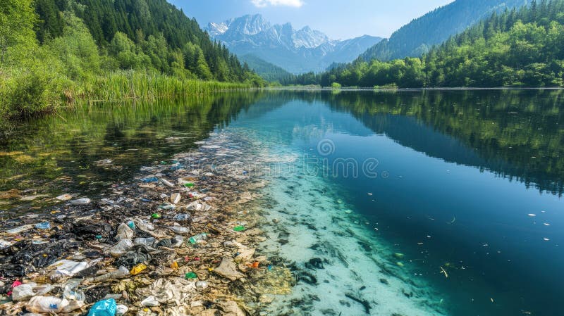 Contrast of a Polluted River Filled with Trash and a Clear Stream in a ...
