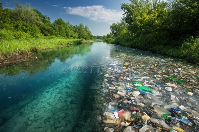 Contrast of Polluted River with Trash Against Pristine Stream ...