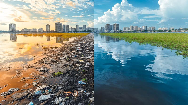 Contrast of Pollution and Cleanliness in Urban Water Bodies Stock ...