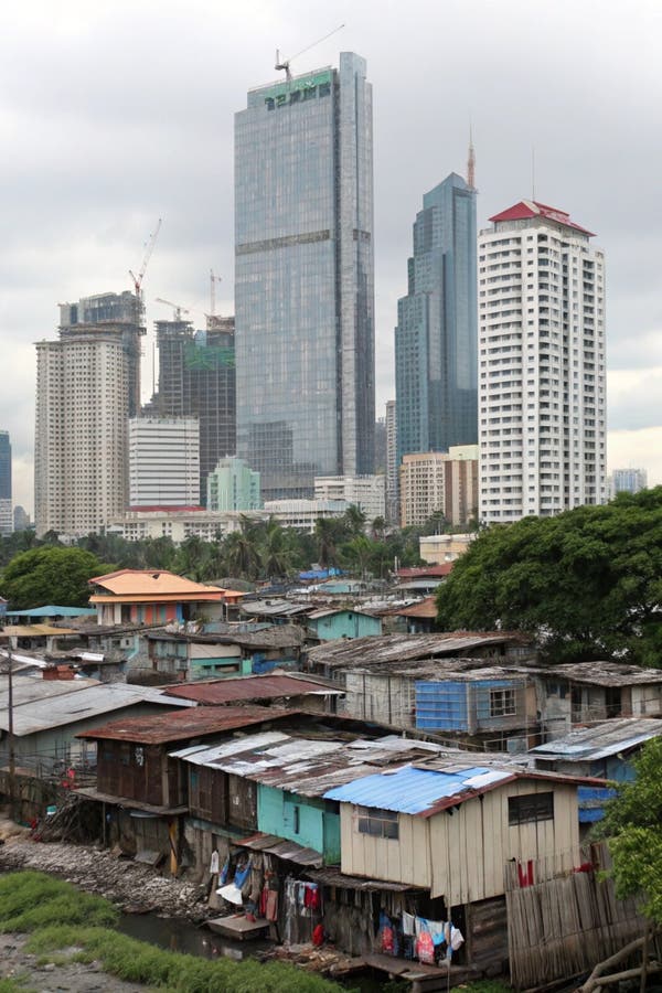 Contrast between Rich and Poor, Manila, Philippines Stock Illustration ...