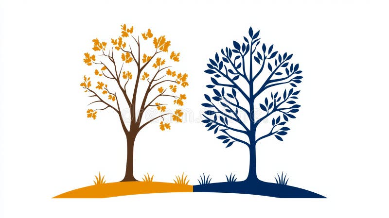 Contrast of Seasons with Stylized Trees and Grass Elements Stock ...