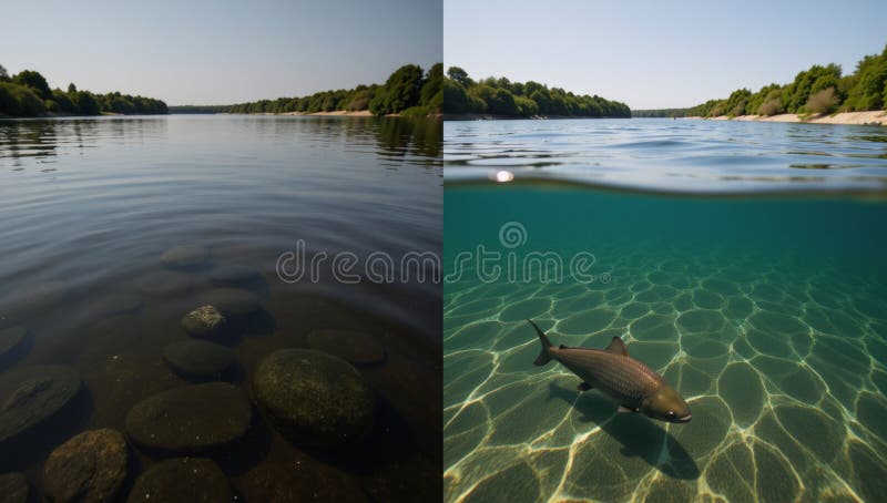 A Contrast between Two Rivers One Polluted with No Aquatic Life Vs Stock Illustration ...
