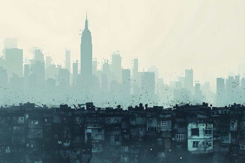 Contrast of Urban Sprawl and Skyline Silhouettes Illustration Stock ...