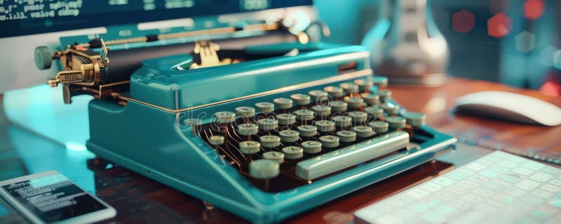 Contrast of Vintage Typewriter with Modern Computer Monitor ...