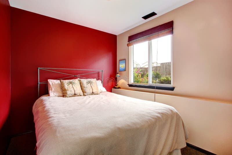 Contrast Wall Bedroom with Tropical Bedding Stock Image - Image of ...