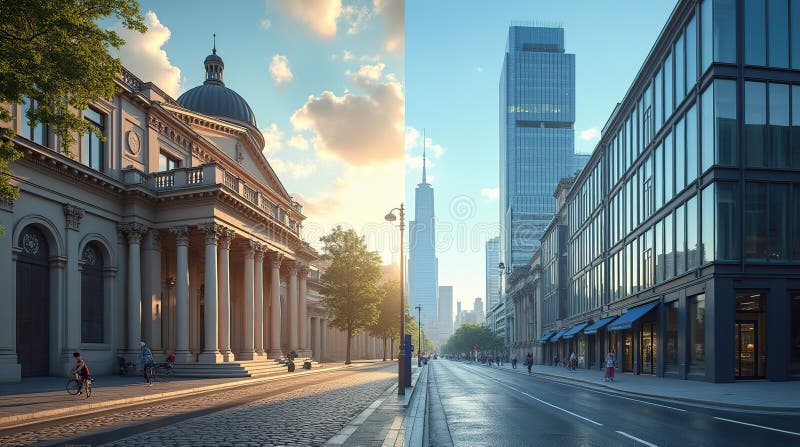 Contrasting Architectural Styles Displayed in a Split Image of Old and ...