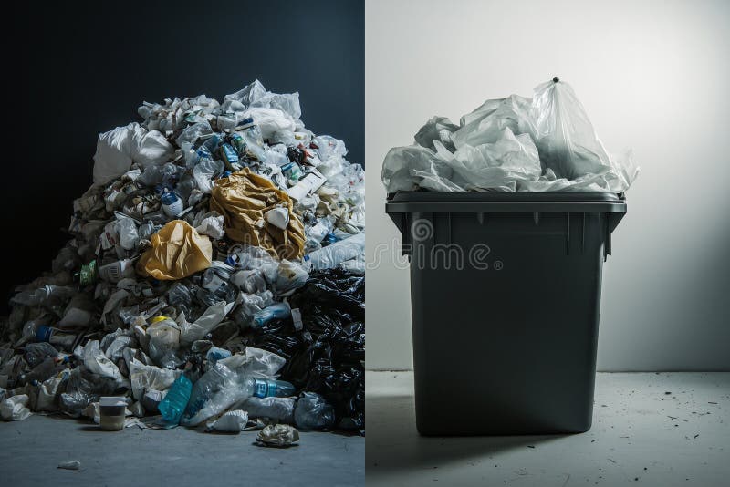 Contrasting Clutter of a Trash Pile and the Neatness of an Organized ...