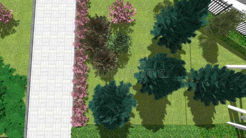 3D Illustration of Modern Patio Landscape Design. Computer ...