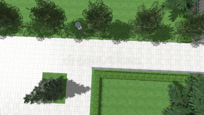 3D Illustration of Modern Patio Landscape Design. Computer ...