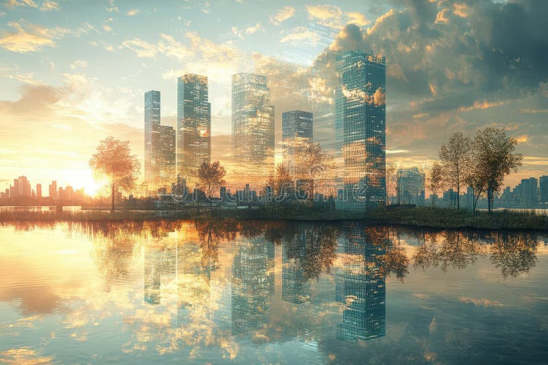 Contrasting Double Exposure of a Sleek, Urban Environment and a Rustic ...