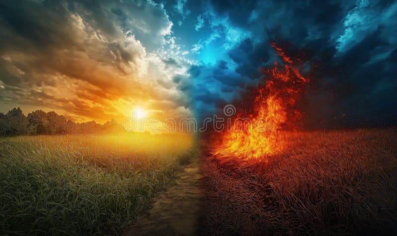Contrasting Elements of Nature: Fire and Water in Dramatic Landscape ...