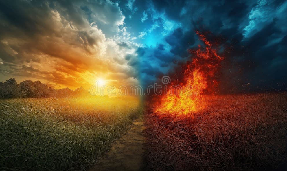 Contrasting Elements of Nature: Fire and Water in Dramatic Landscape ...