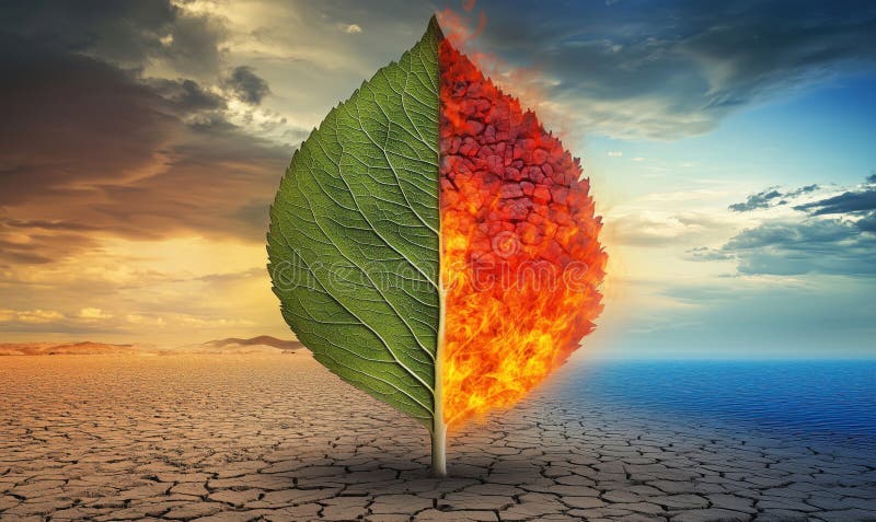 Contrasting Elements of Nature: Leaf Half Green Half on Fire ...
