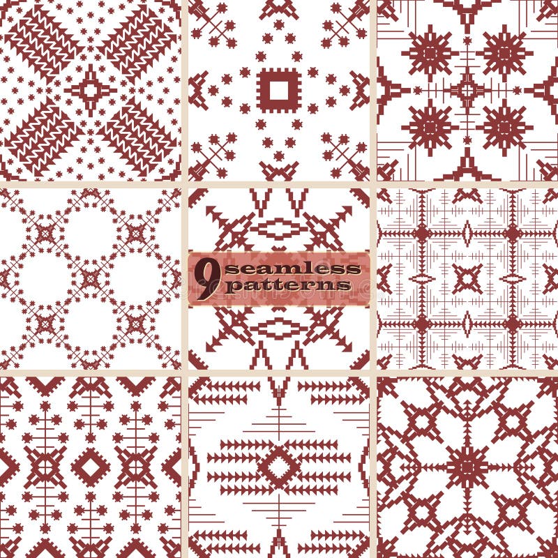 Contrasting Embroidery Seamless Abstract Patterns Set Stock Vector ...