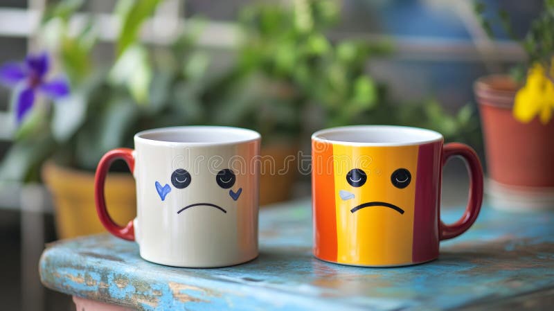 Contrasting Emotions Happy and Sad Mugs on a Subtle Background Coffee ...