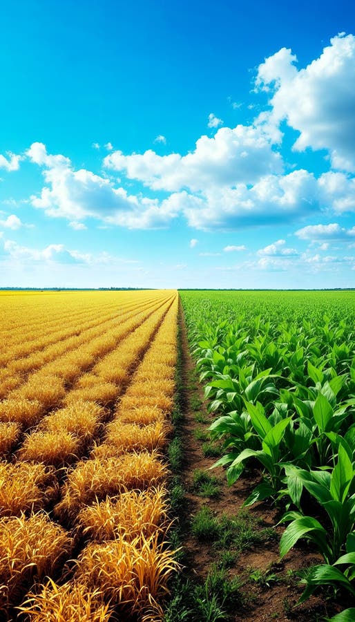 Contrasting Fields of Drought and Lush Crops Stock Illustration ...