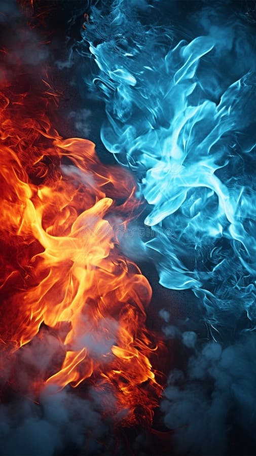 Contrasting Fire and Ice Patterns Mesmerize on a Dark Backdrop Stock ...