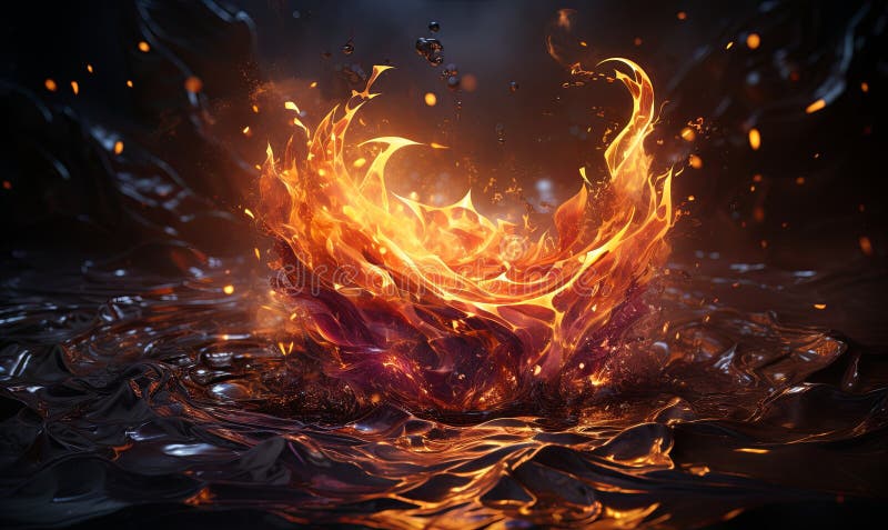 Contrasting Fire and Water in Dark Background Stock Photo - Image of ...