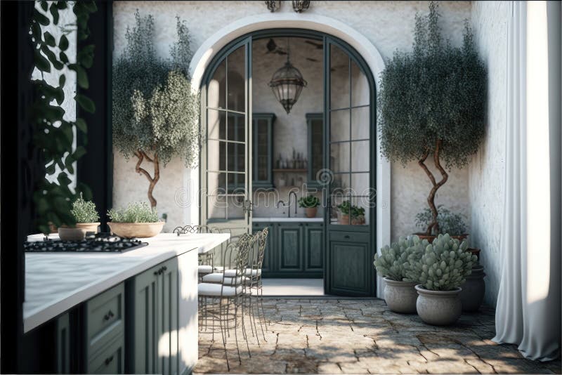 Contrasting Kitchen Styles in a Tuscan Courtyard. Generative Ai Stock ...