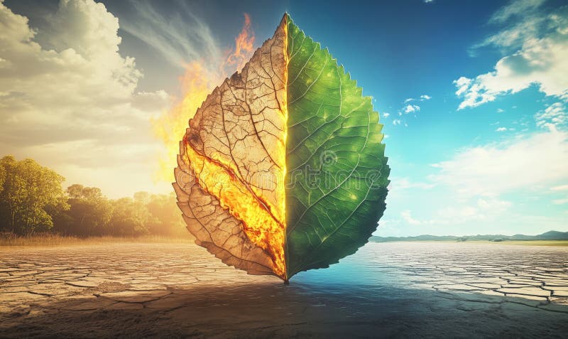 Contrasting Leaf Symbolizing Climate Change Effects on Nature and ...