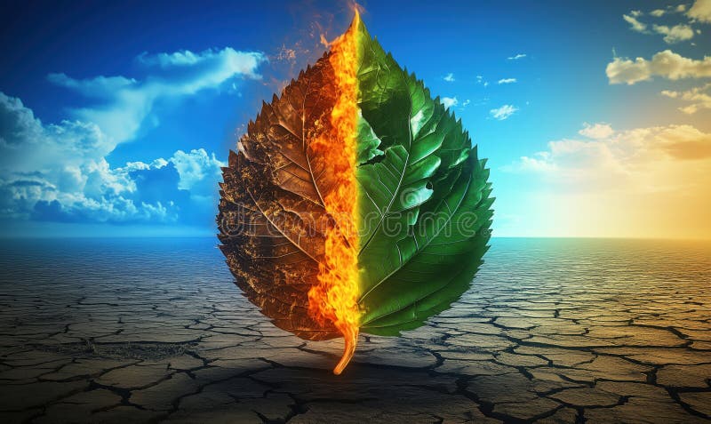 Contrasting Leaves Symbolizing Climate Change Effects on Nature and ...