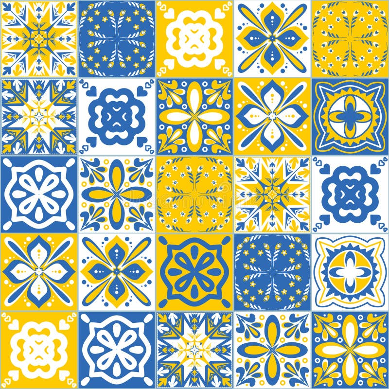 Contrasting Pattern for Ceramic Tiles in Spanish Azulejo Style, Vector ...