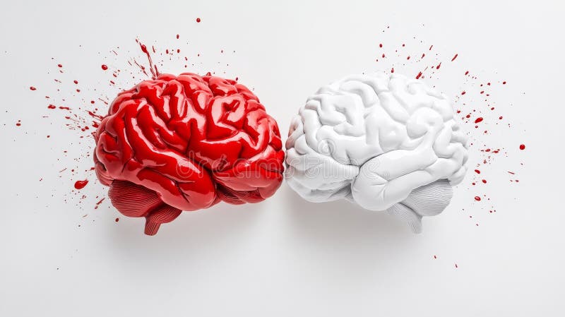 Contrasting Red and White Brains with Splatter Effect Stock Image ...